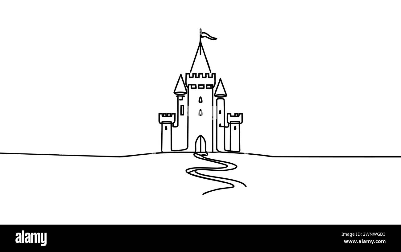 Fairy tale castle line drawing Black and White Stock Photos & Images ...