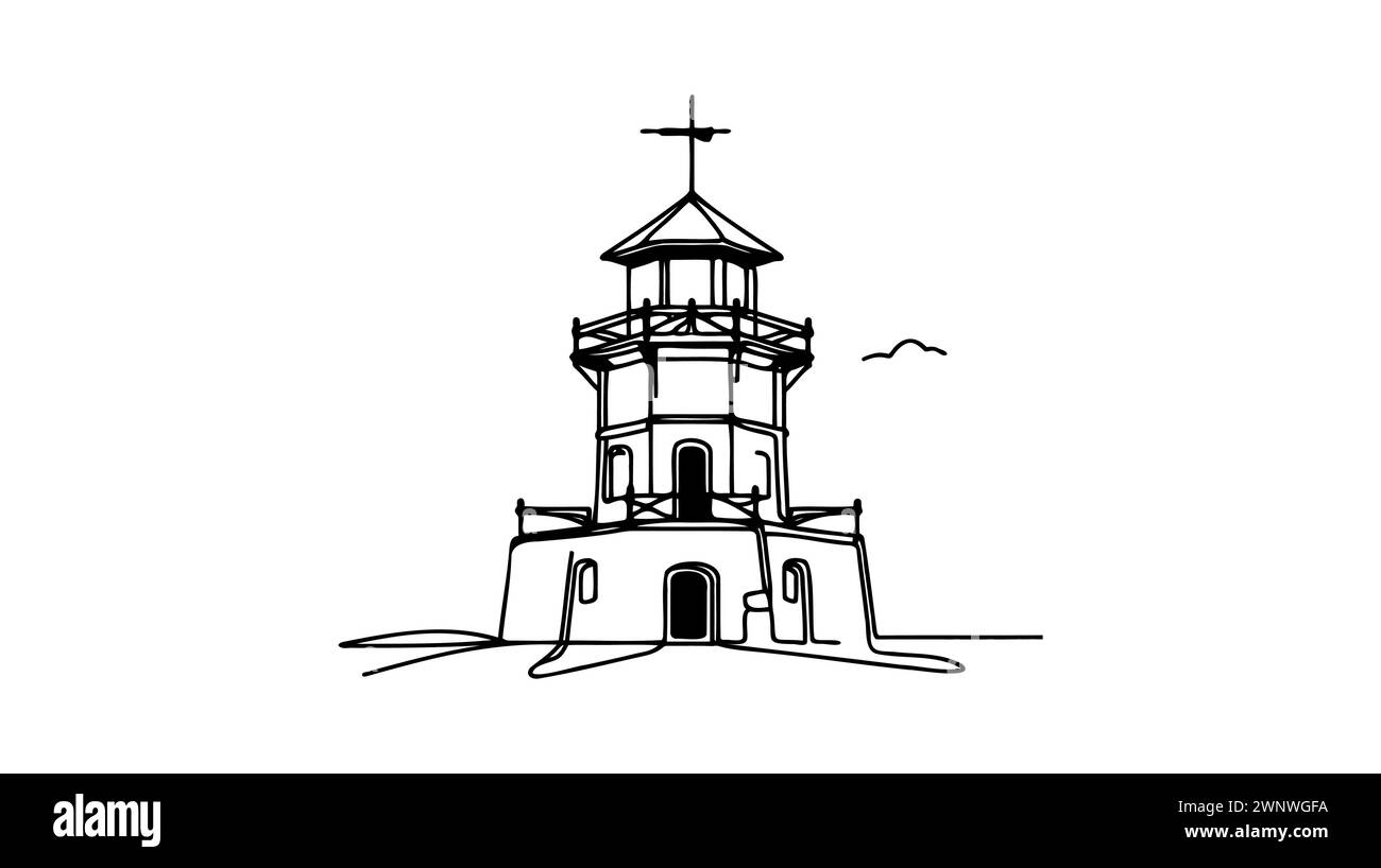 One line style big Tower. Simple modern continuous minimalistic style ...