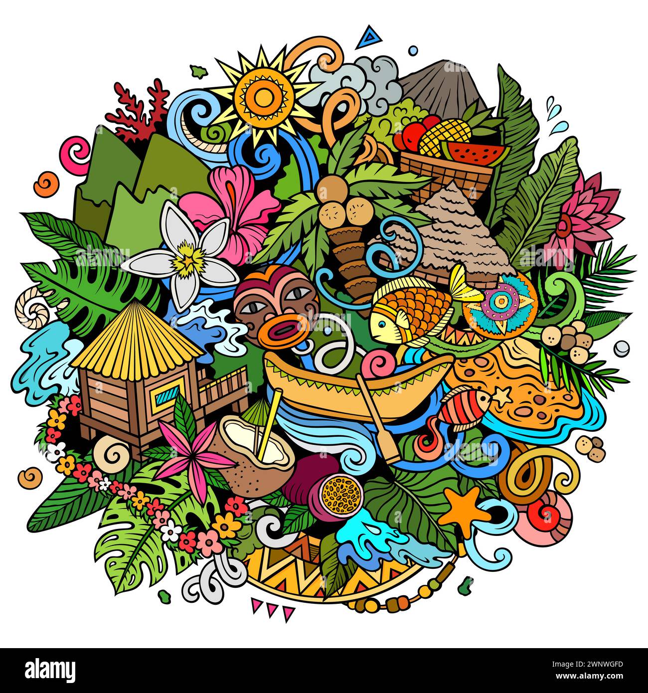 Tahiti hand drawn cartoon doodle illustration. Creative funny vector ...
