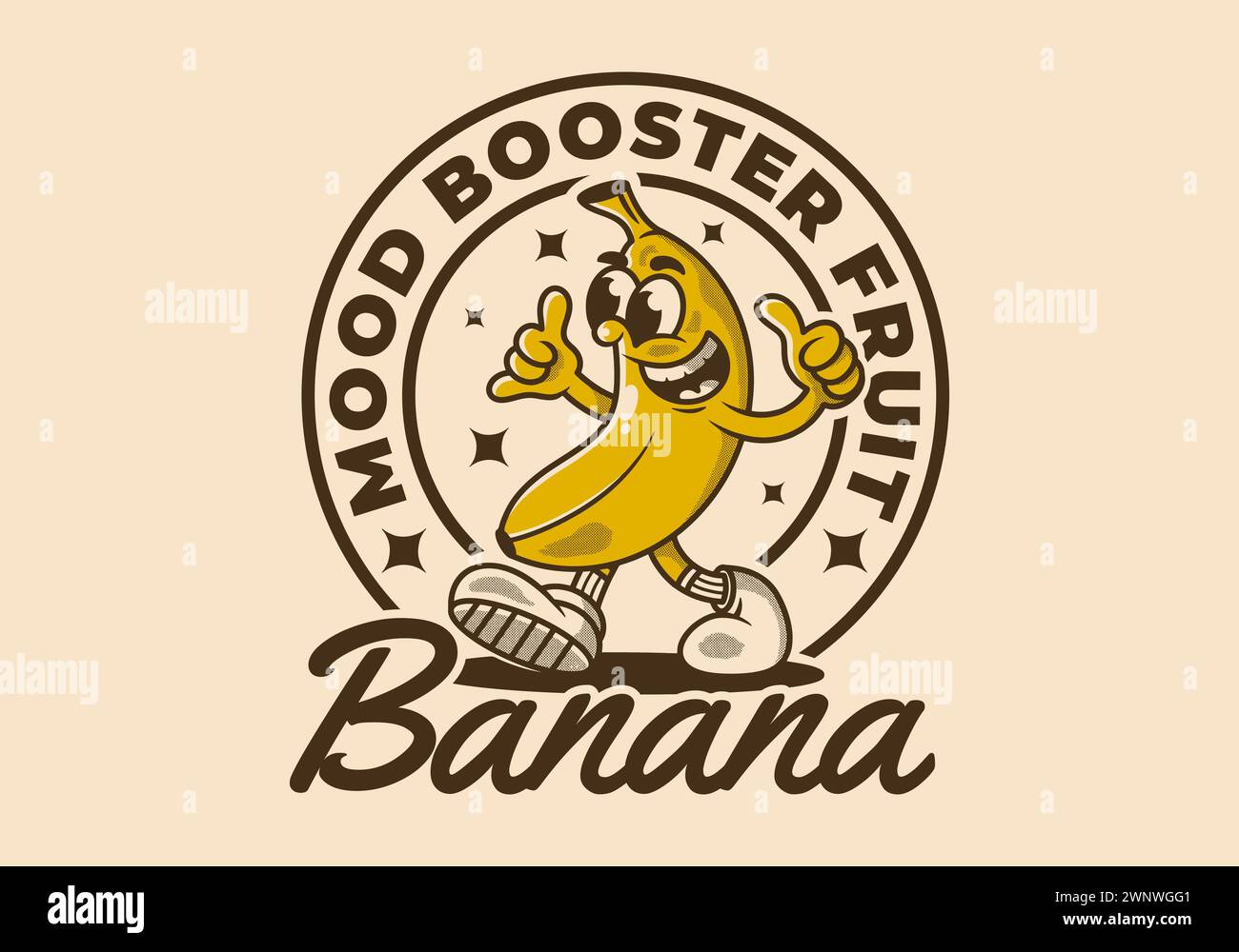 Mood booster fruit. Vintage Mascot character illustration of walking ...
