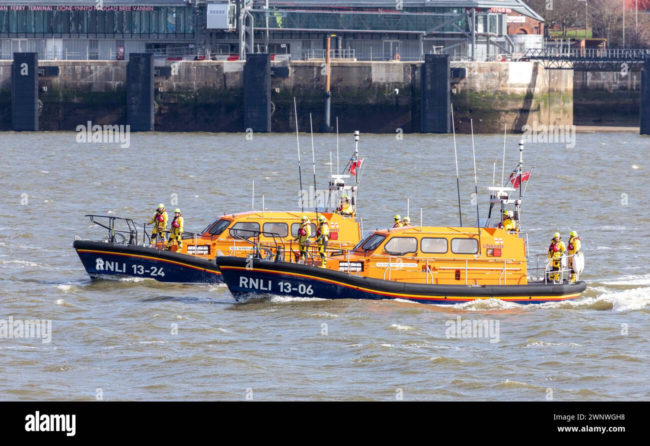 RNLI 200th Anniversary display on the river Mersey, with boats and crew ...