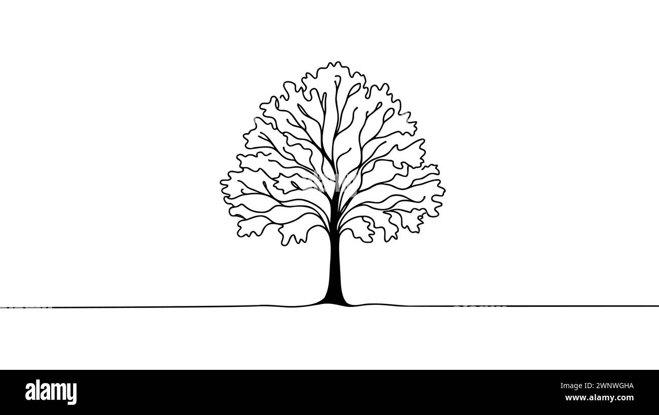 Tree in continuous line art drawing style. Giant and powerful tree ...