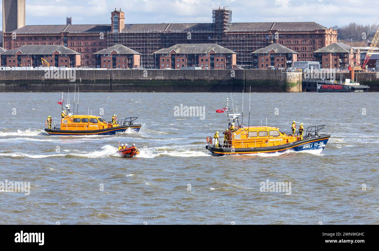 RNLI 200th Anniversary display on the river Mersey, with boats and crew ...