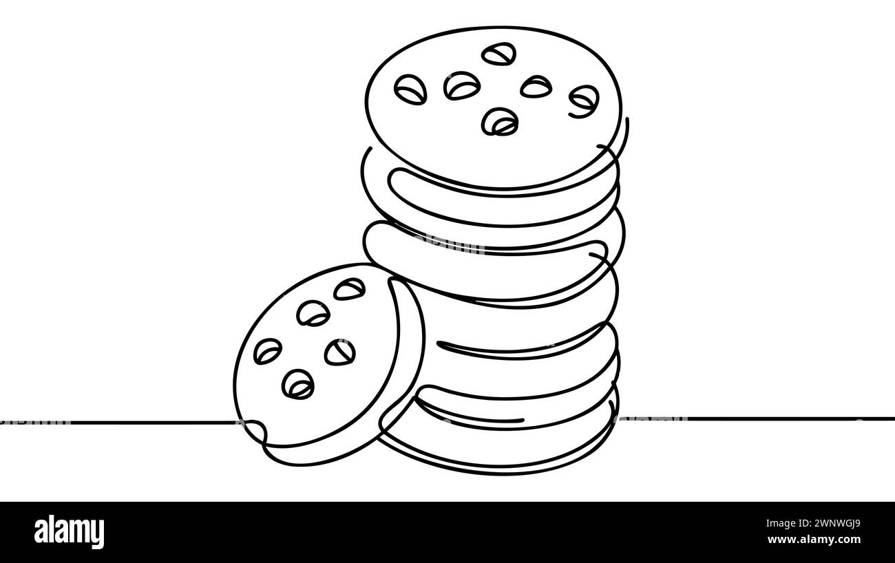 Continuous one line drawing of chip cookies. Dessert concept. Single ...