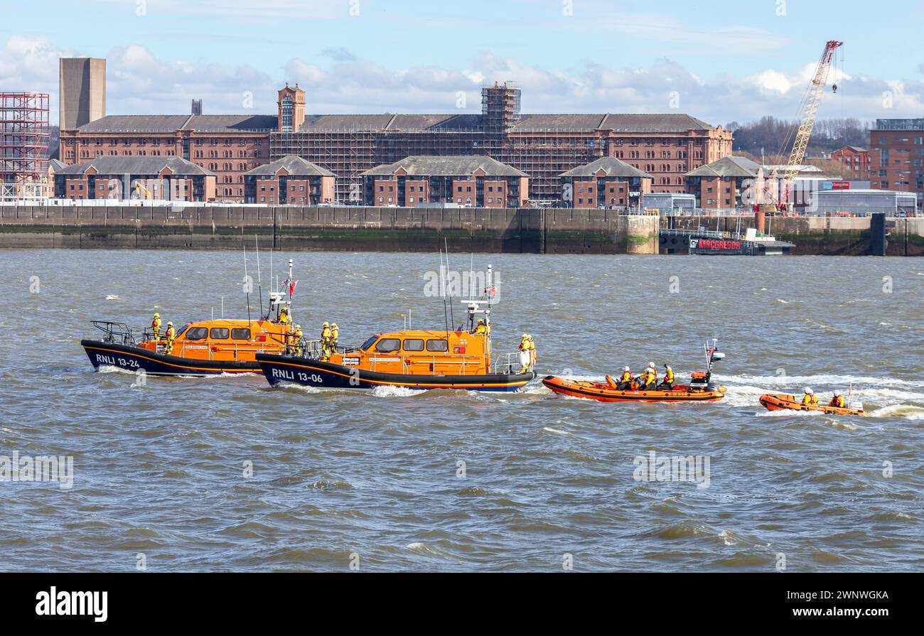RNLI 200th Anniversary display on the river Mersey, with boats and crew ...