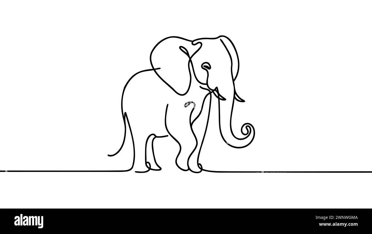 Illustration of vector one continuous line elephant logo design ...