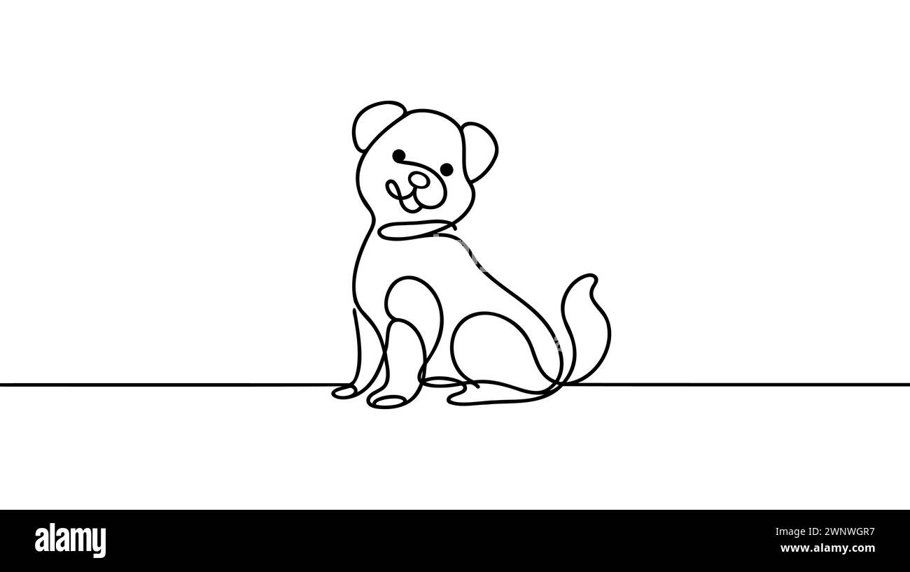 Continuous one line drawing of a dog isolated on white background Stock ...