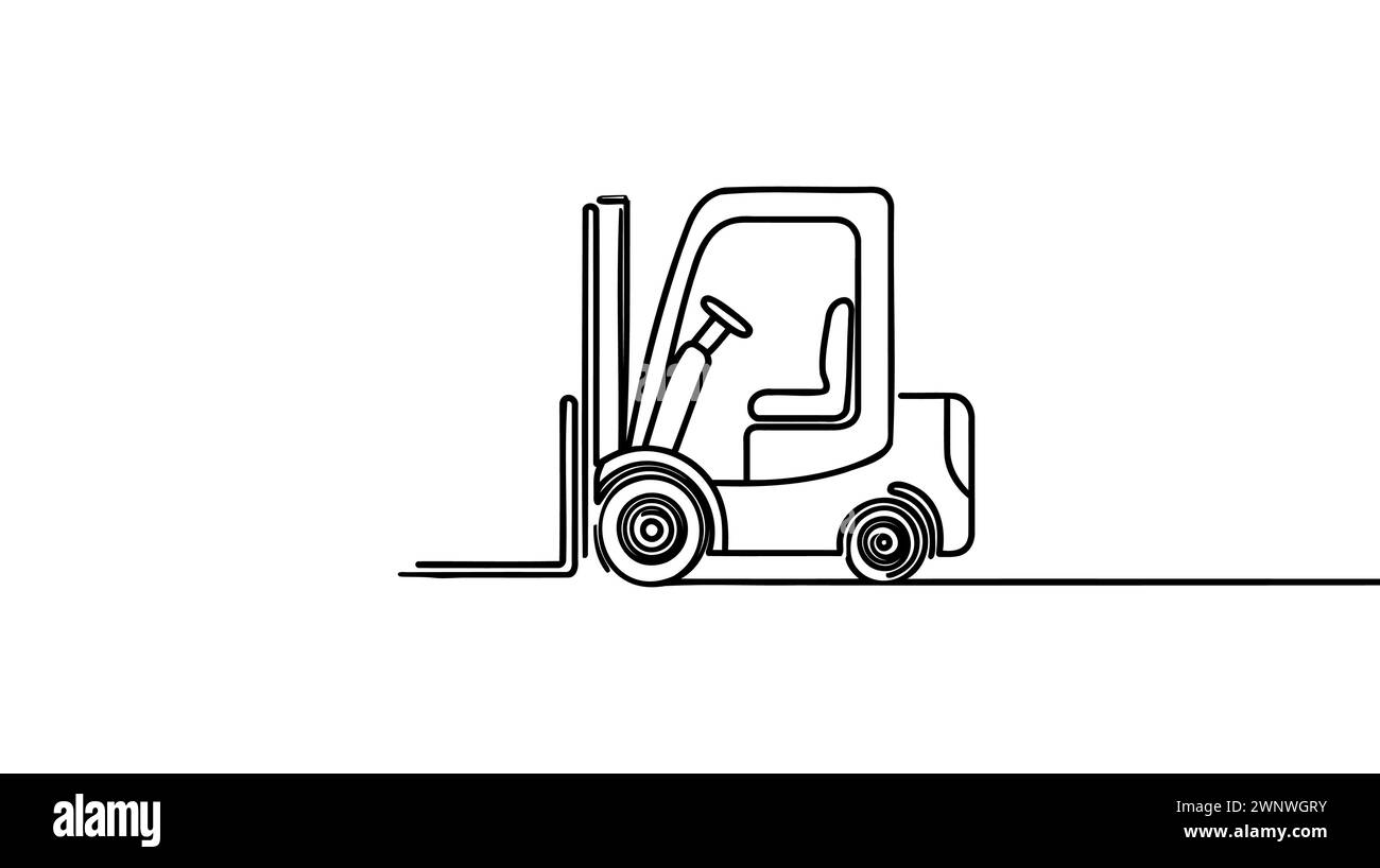 Continuous one line drawing forklift truck with boxes. Heavy automobile ...