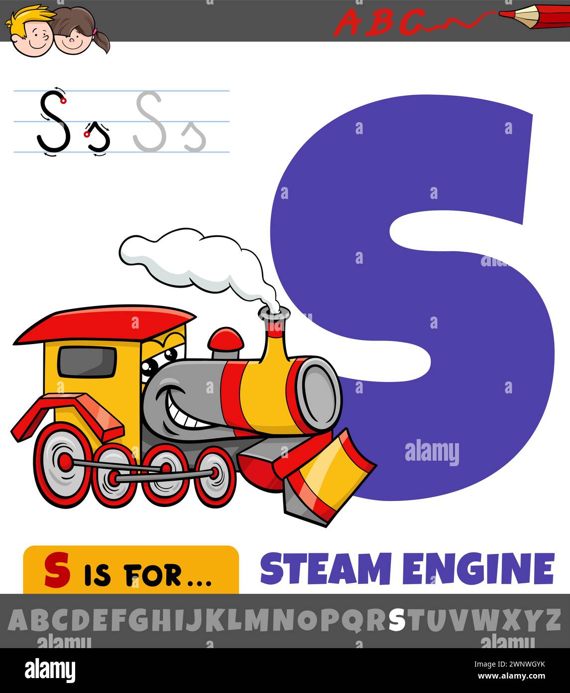 Educational cartoon illustration of letter S from alphabet with steam ...