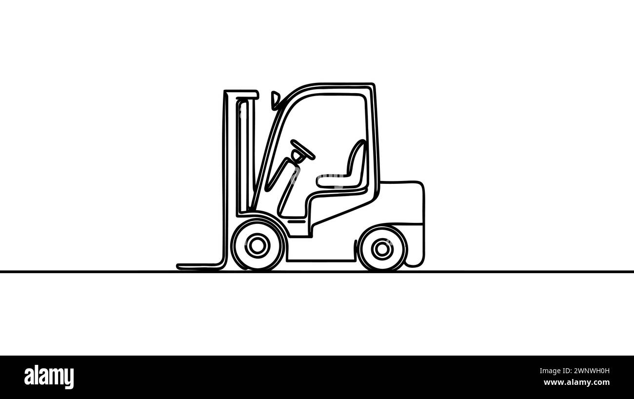 Continuous one line drawing forklift truck with boxes. Heavy automobile ...