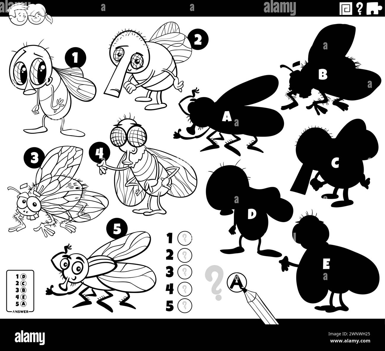 Cartoon illustration of finding the right shadows to the pictures ...