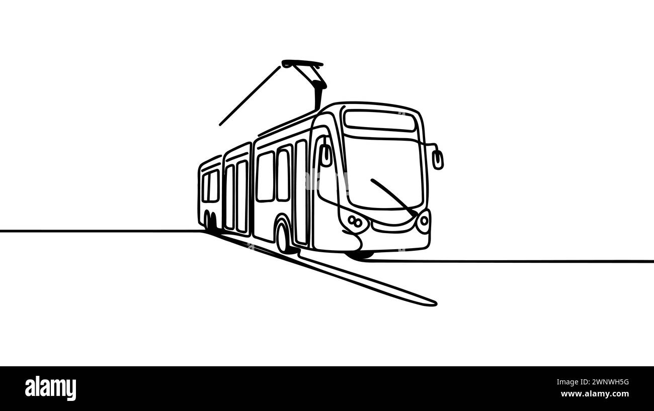 One line tram design - Hand drawn minimalism style vector illustration ...