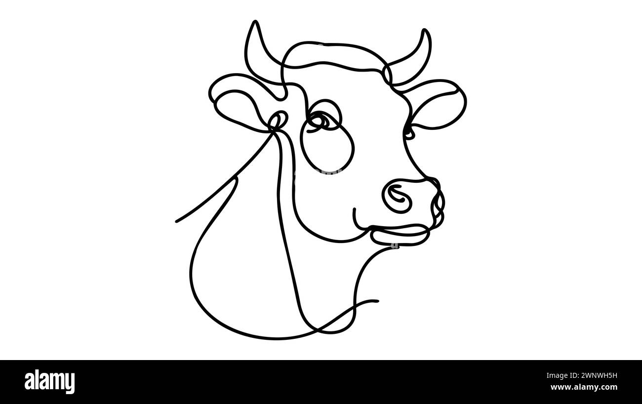 Drawing a continuous one line. Cow on white isolated background Stock ...