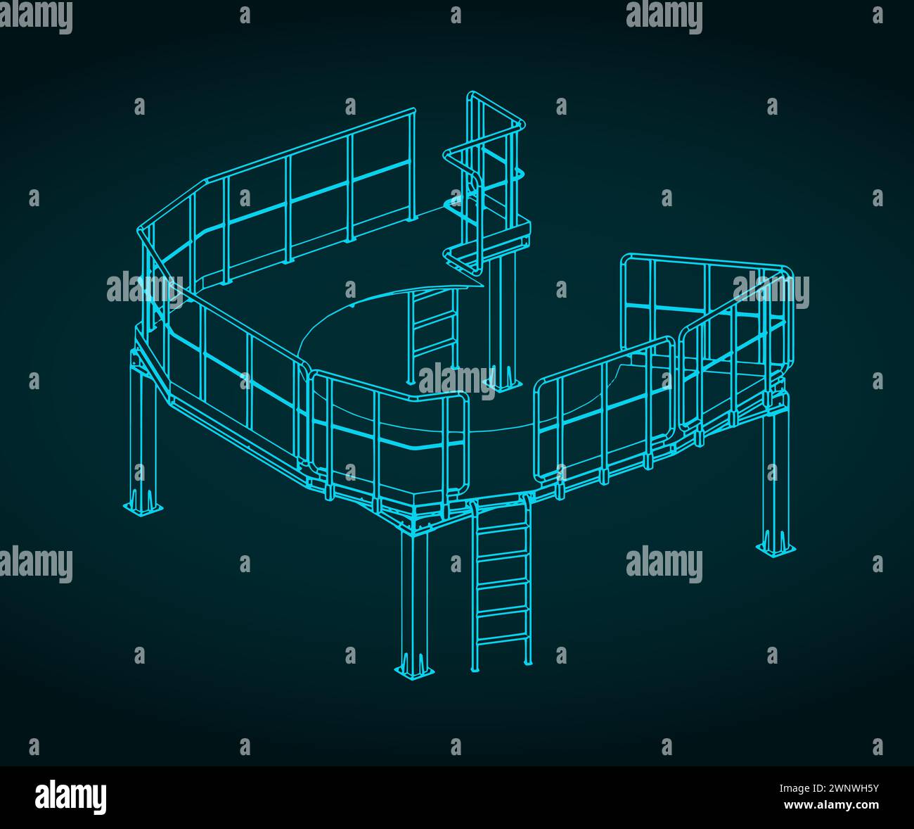 Stylized vector illustration of an isometric blueprint of a service ...
