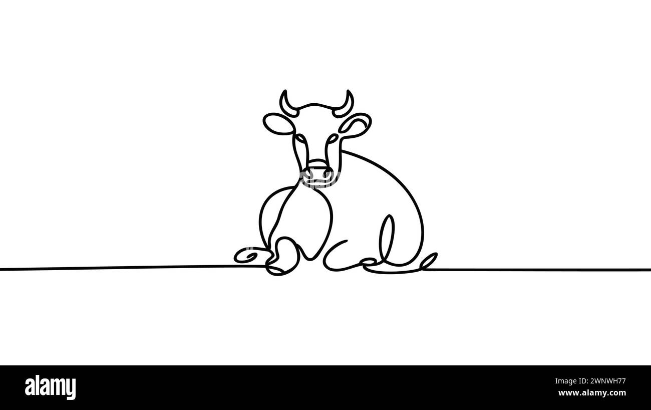 Drawing a continuous one line. Cow on white isolated background Stock ...