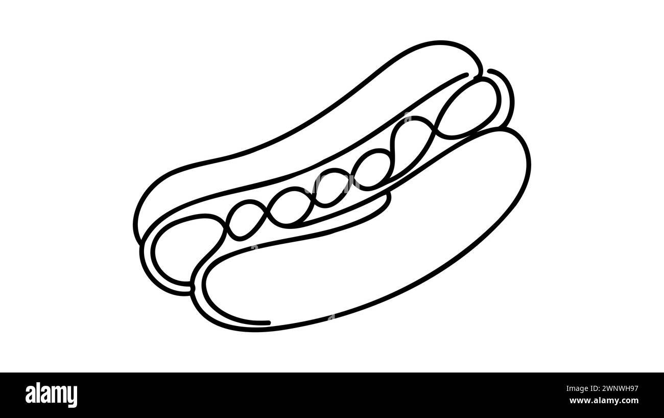 Continuous one line drawing of American hot dog cafe logotype template ...