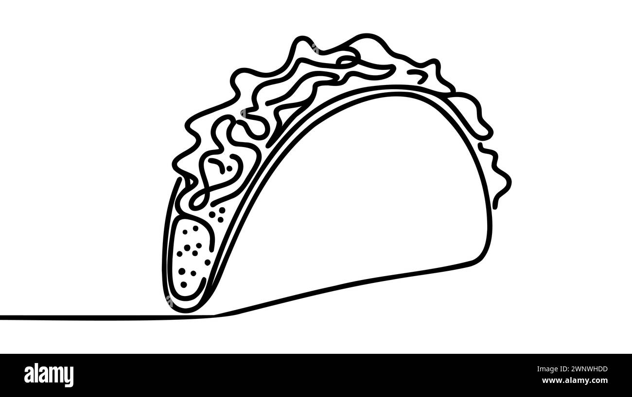 Continuous single drawn one line taco hand-drawn picture silhouette ...
