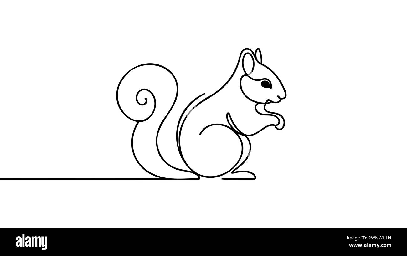 Single continuous line drawing of luxury squirrel for corporation logo ...