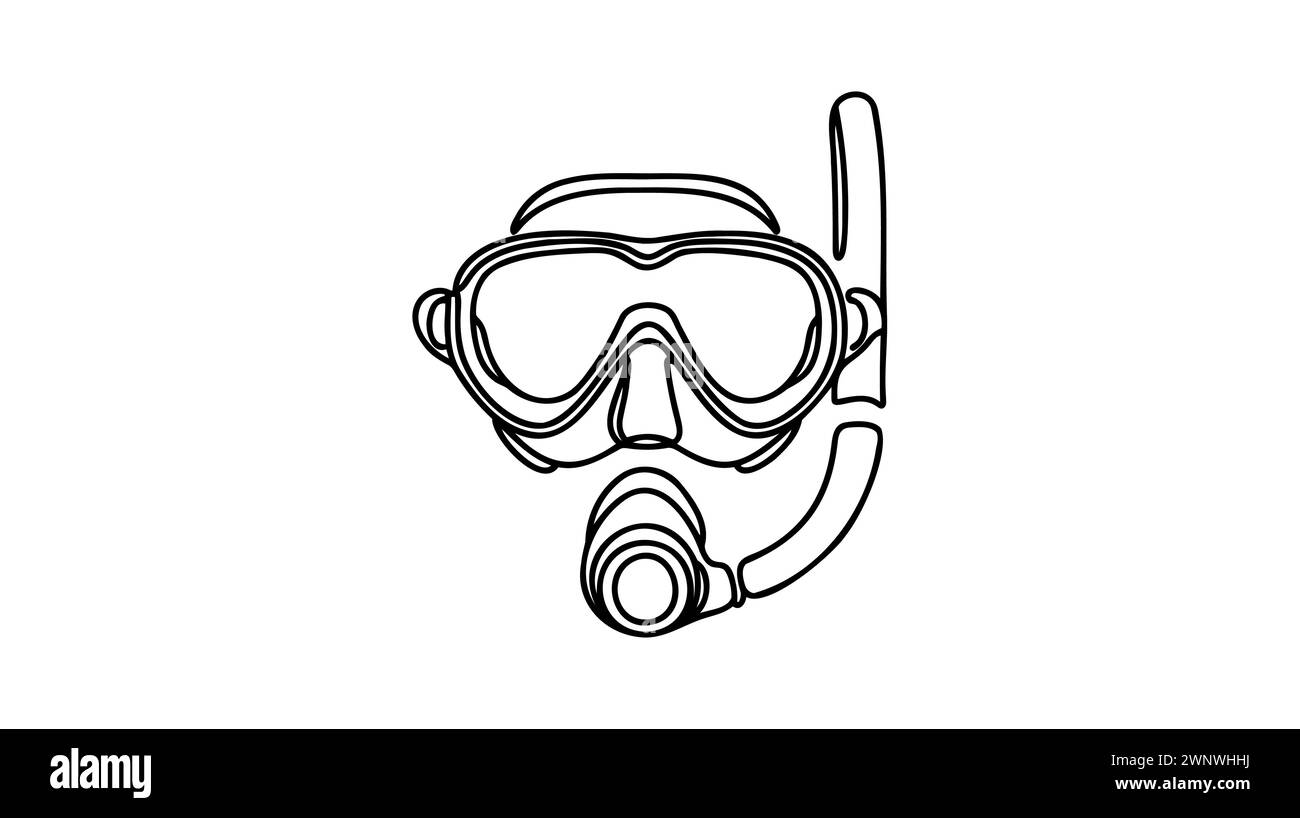 Continuous one line drawing scuba diving mask with snorkel. Diving mask ...