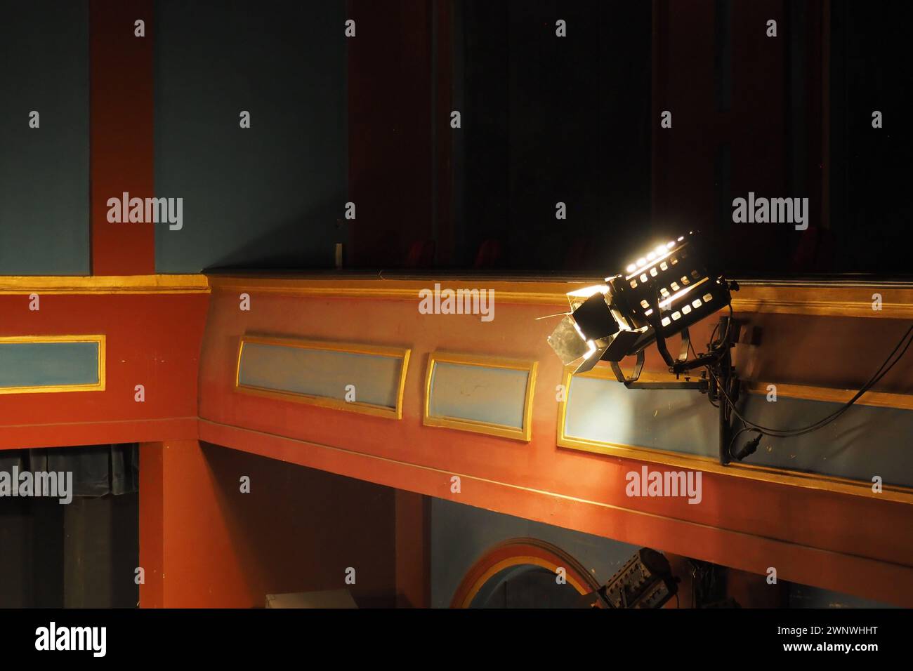 The spotlight shines on the stage in the theater. Lighting in theater ...