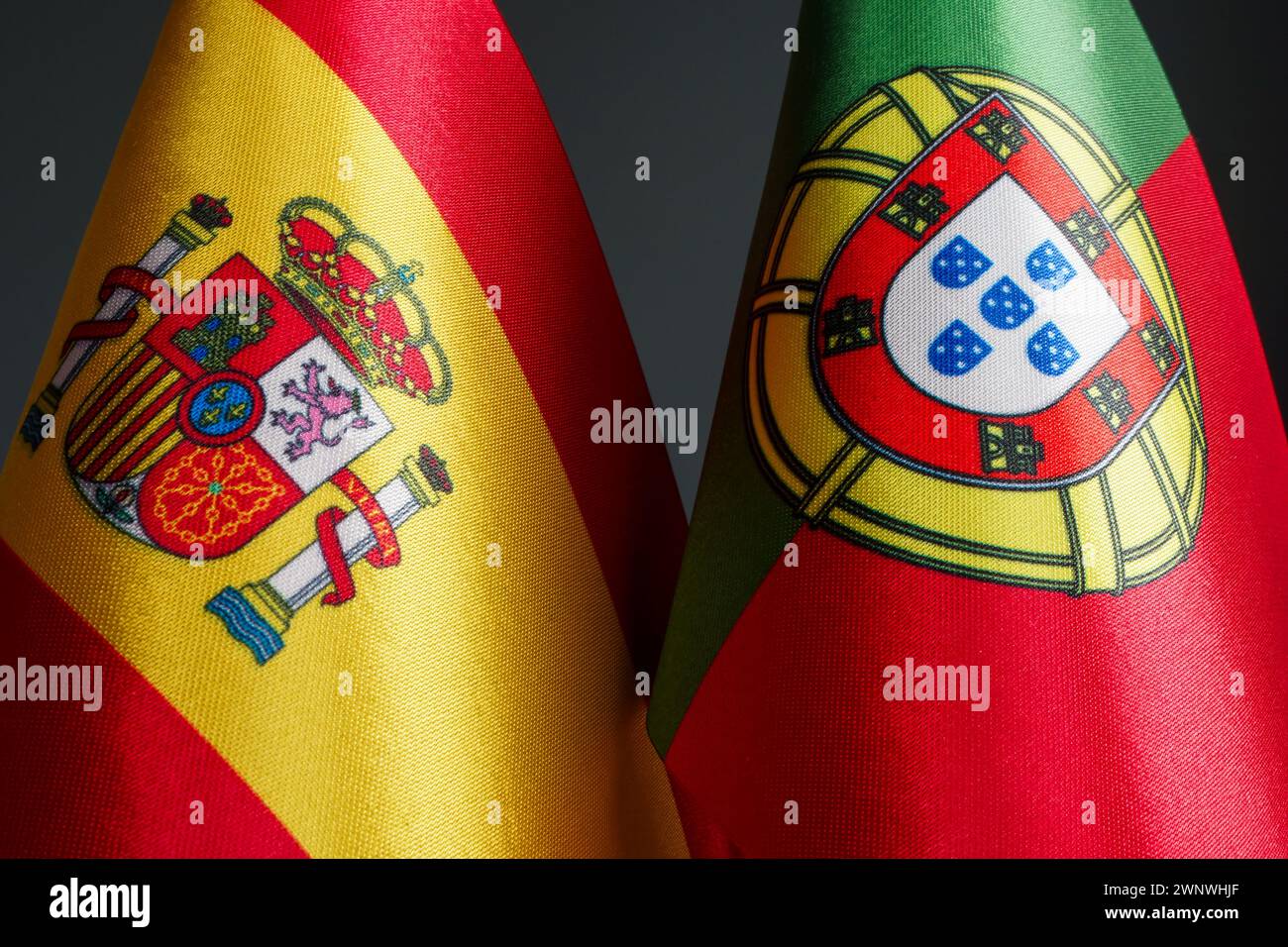Flags of Spain and Portugal as a symbol of cooperation Stock Photo - Alamy