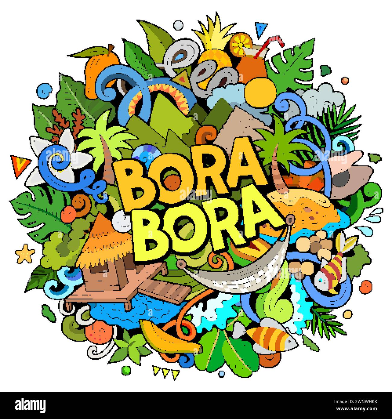 Bora-Bora hand drawn cartoon doodle illustration. Creative funny vector ...