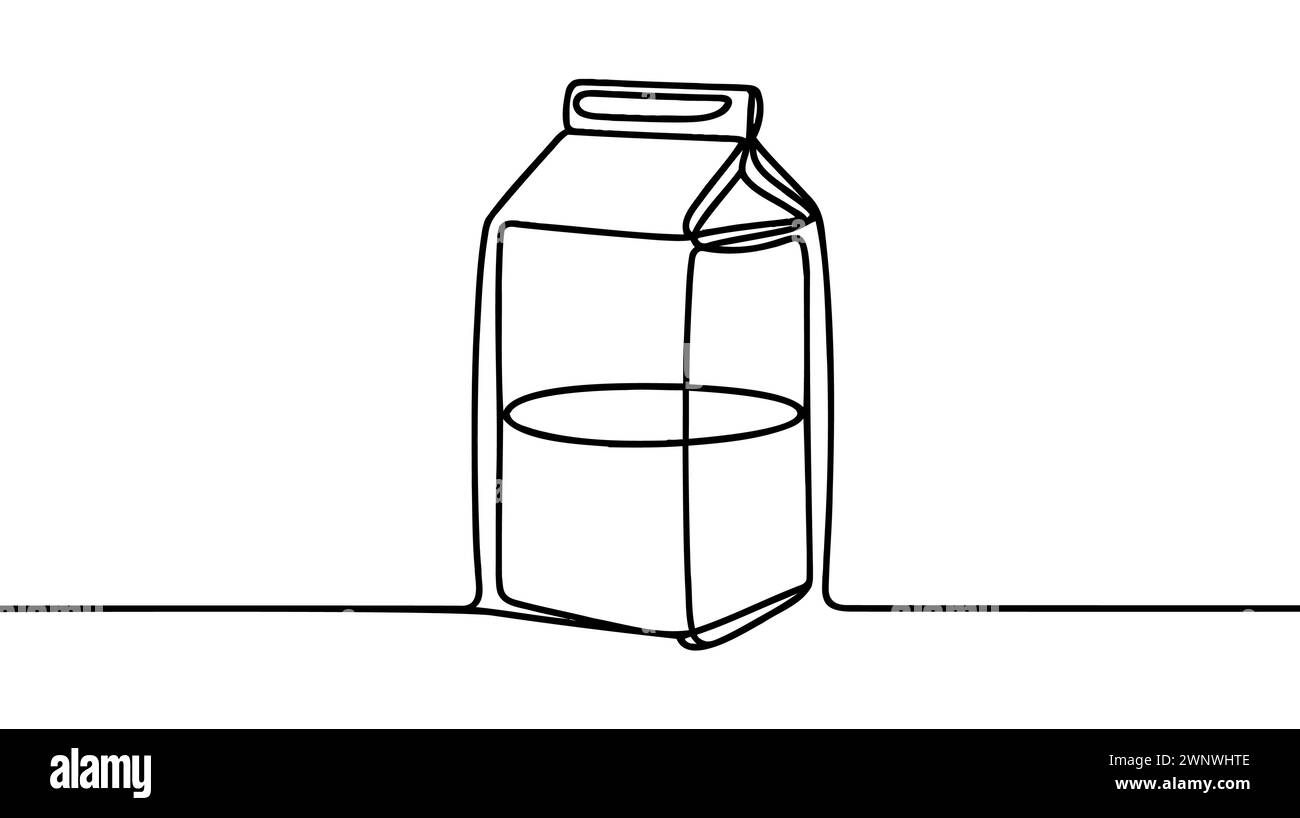 Continuous single drawn one line a glass of milk and a milk package ...