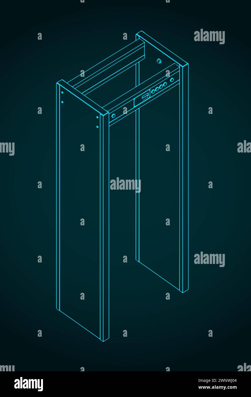Stylized vector illustration of blueprint of archway metal detector ...