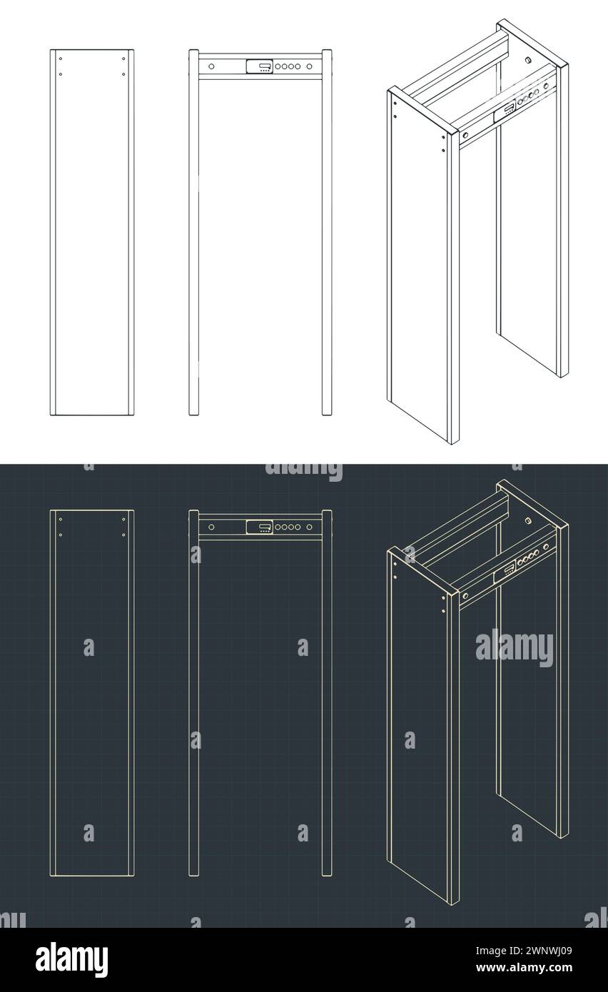 Stylized vector illustrations of blueprints of archway metal detector ...