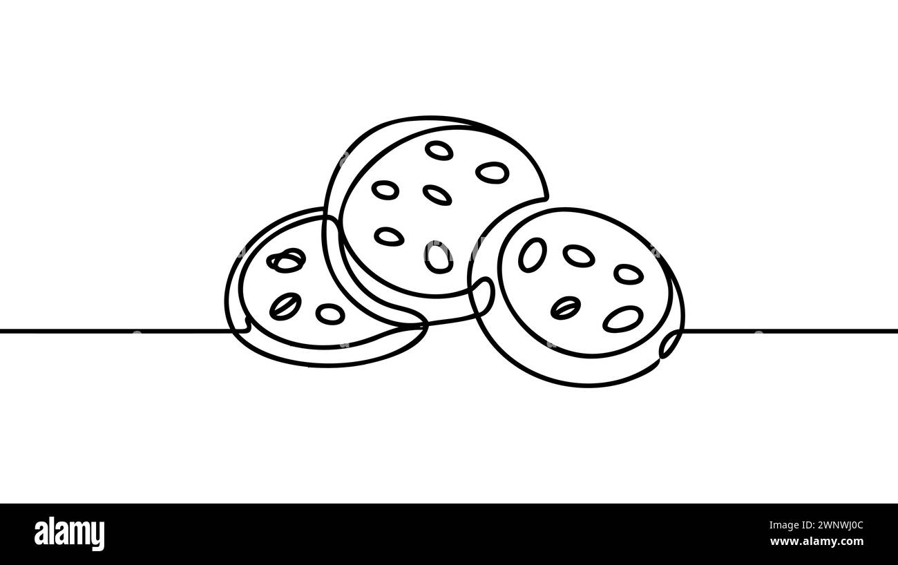Continuous one line drawing of chip cookies. Dessert concept. Single ...