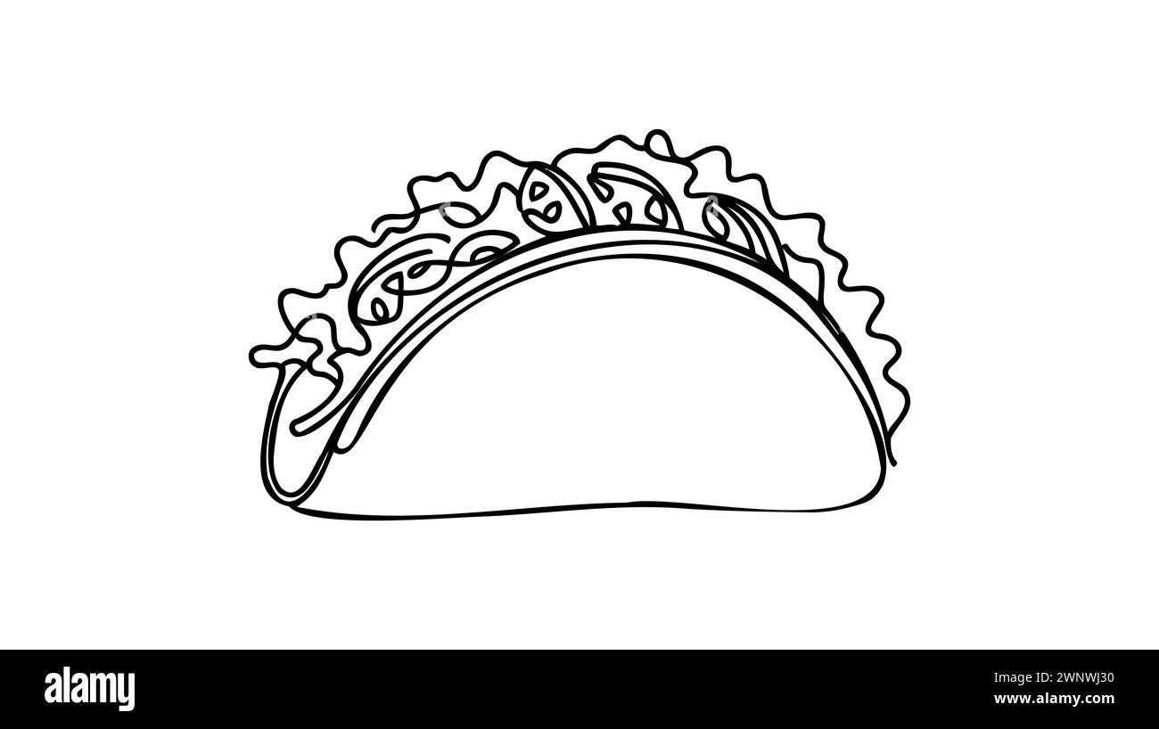 Continuous single drawn one line taco hand-drawn picture silhouette ...