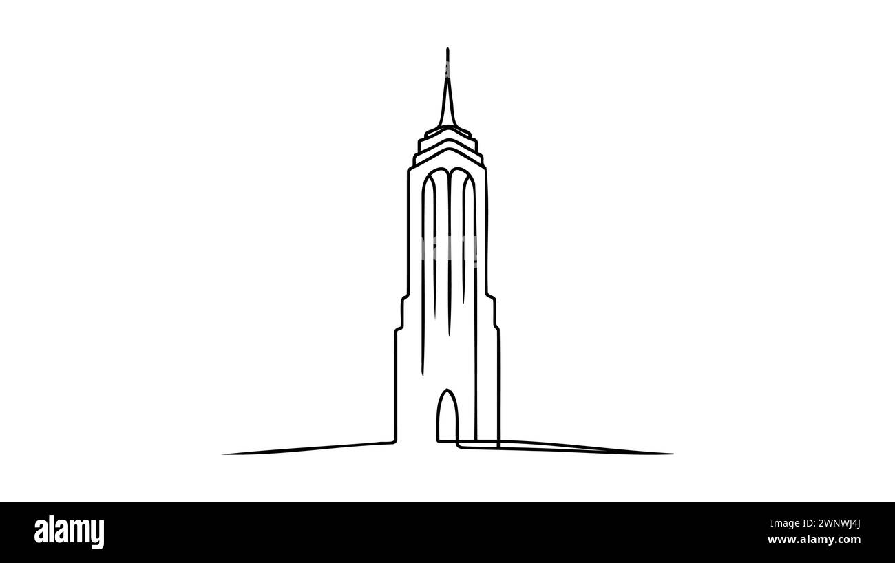Continuous one line drawing of tall skyscraper buildings in big city ...
