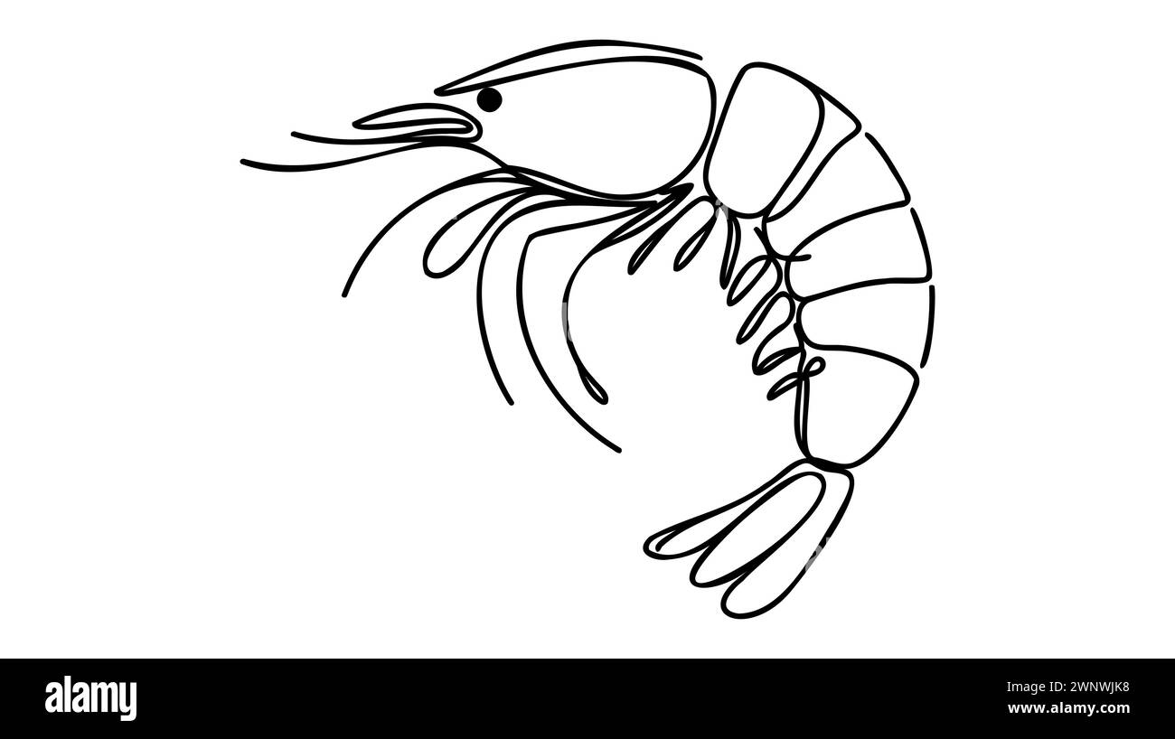 One continuous line drawing of fresh shrimp for seafood logo identity ...