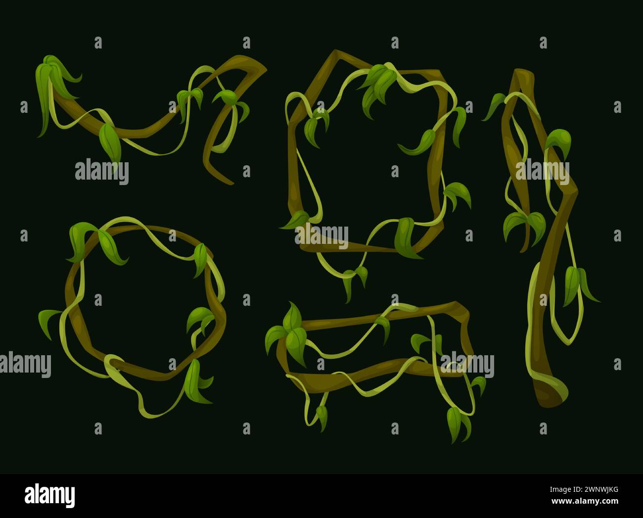 Jungle liana vines with green leaves. Cartoon vector illustration ...