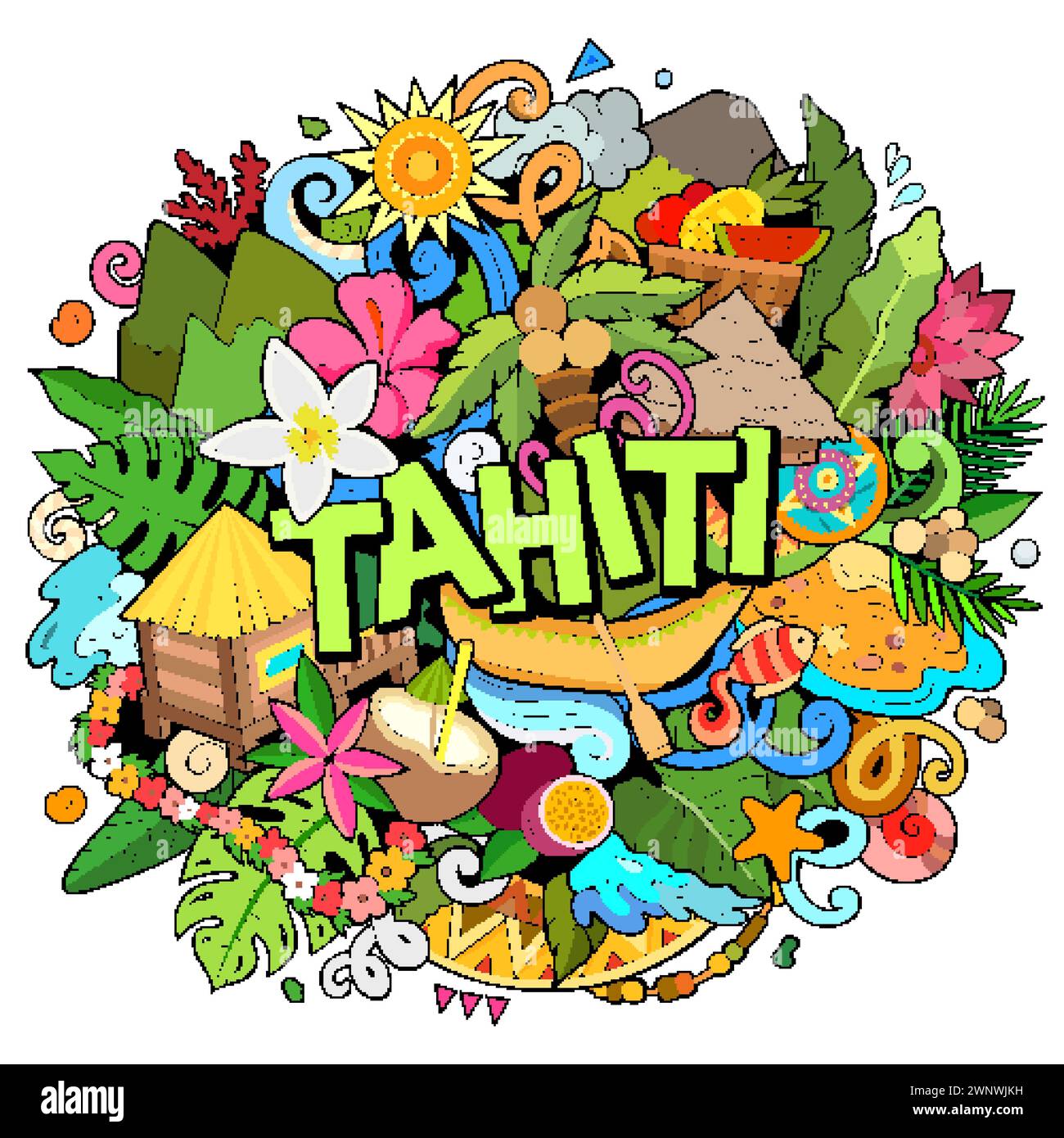 Tahiti hand drawn cartoon doodle illustration. Creative funny vector ...