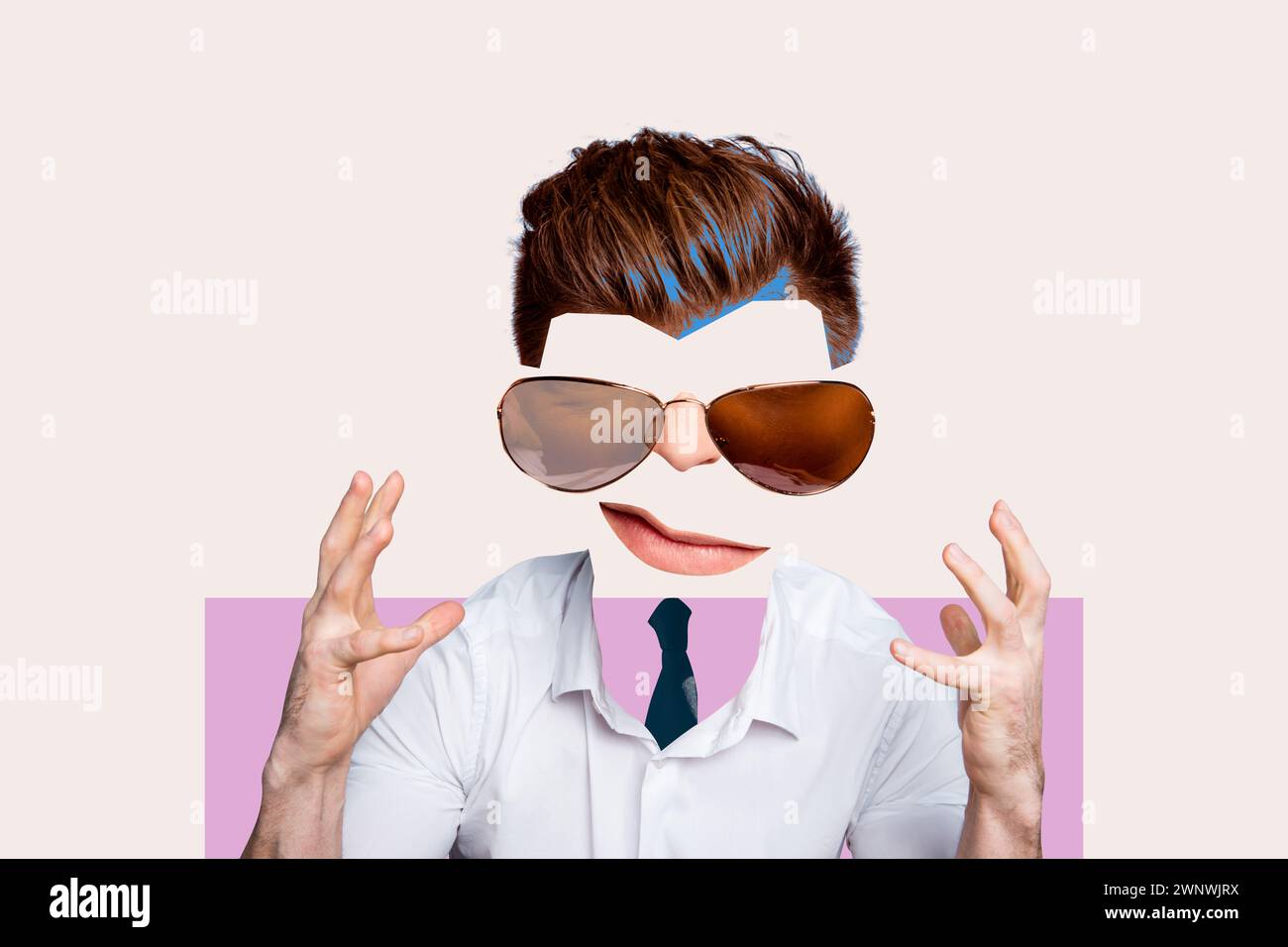Photo collage image young irritated caricature man face separate ...