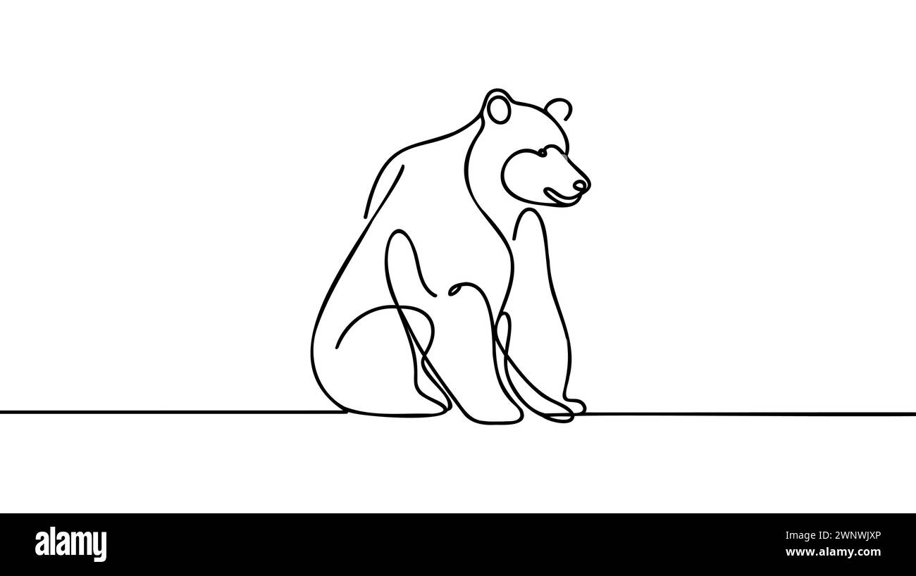 Continuous one line bear. Vector illustration on white background Stock ...