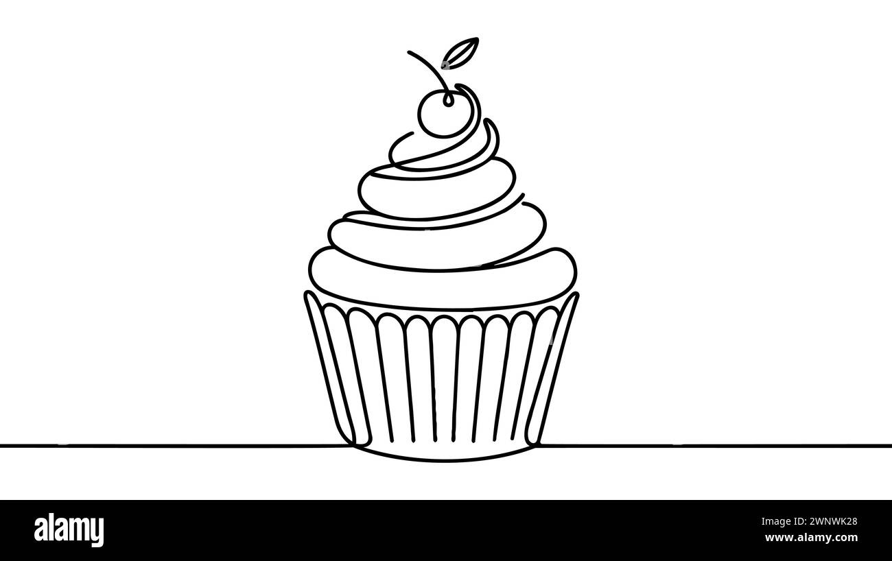 One single line drawing of fresh sweet muffin cake online shop logo ...