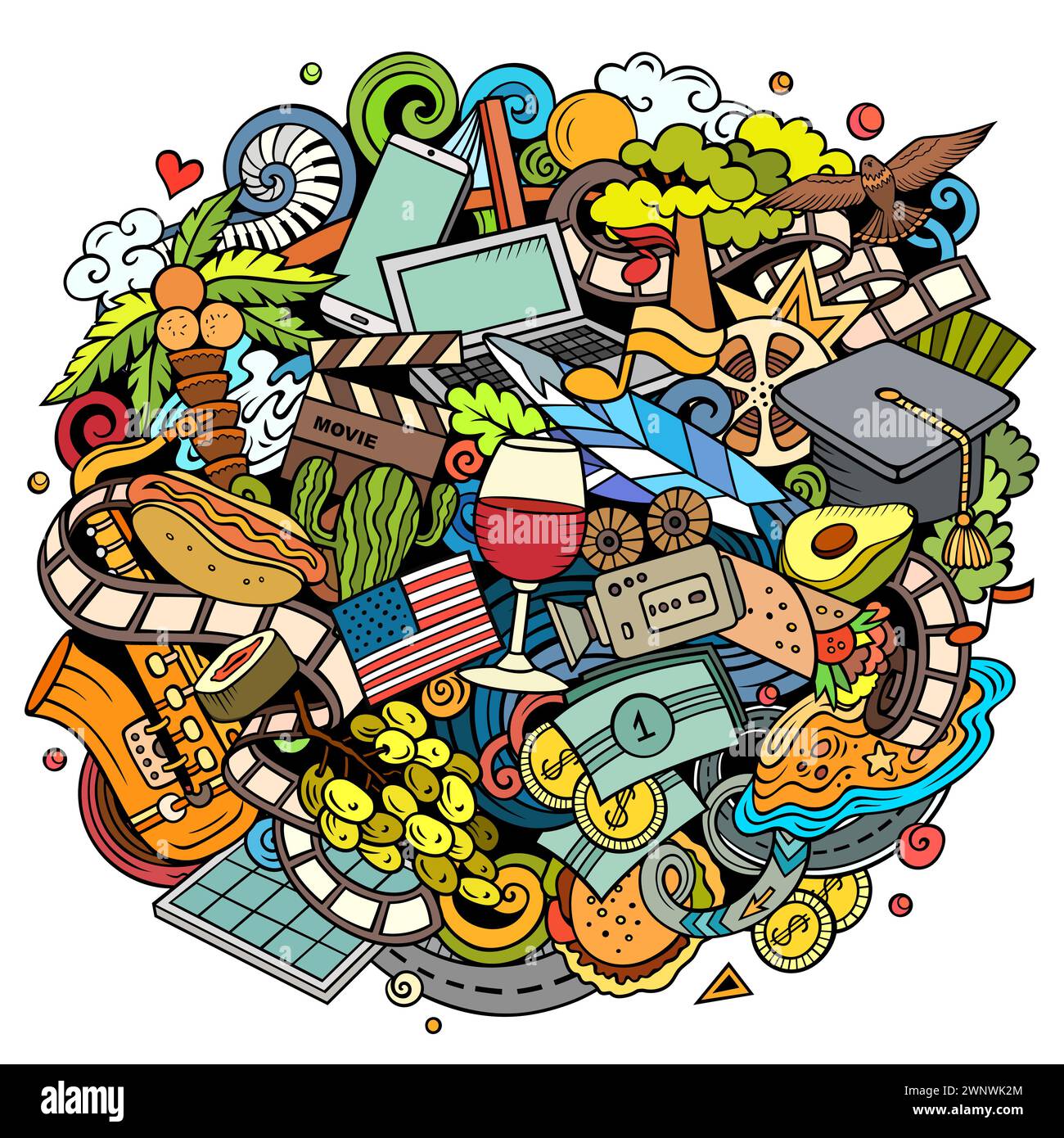 California hand drawn cartoon doodle illustration. Funny USA State ...