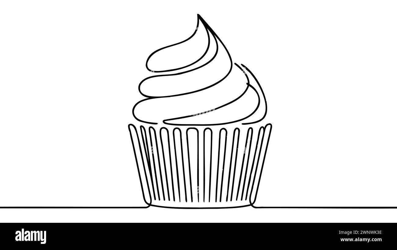 One single line drawing of fresh sweet muffin cake online shop logo ...