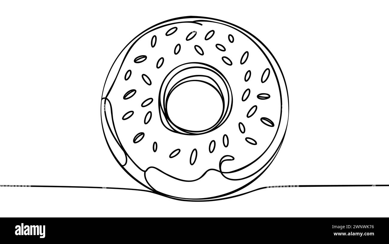 Single continuous line drawing of stylized donut store logo label ...