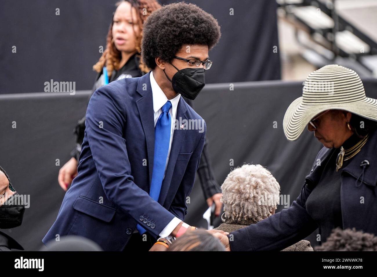 Tennessee state Rep. Justin Pearson speaks with others before walking ...
