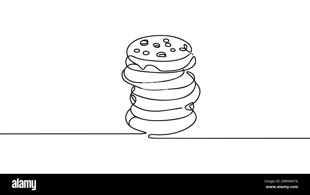 Continuous one line drawing of chip cookies. Dessert concept. Single ...