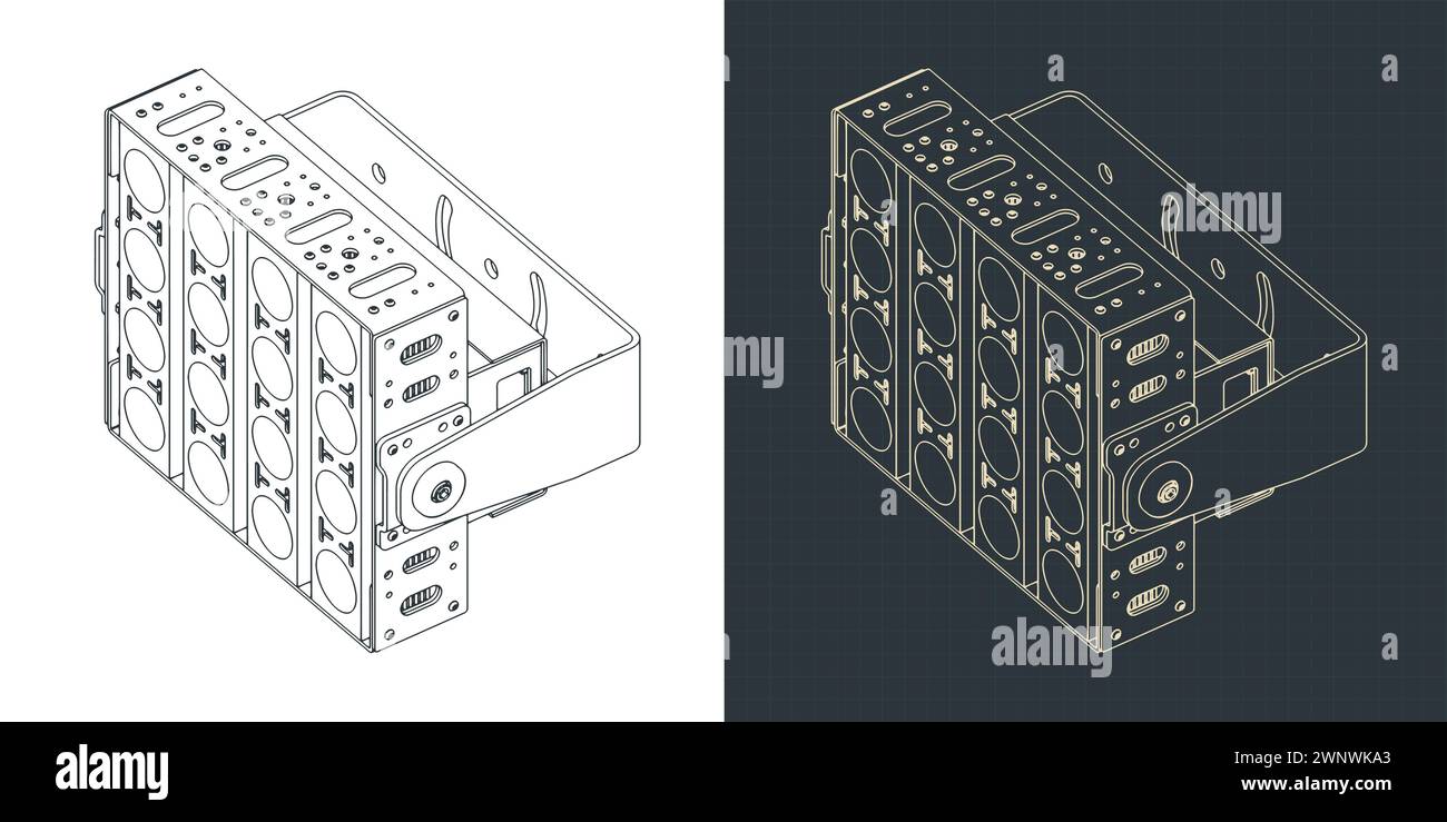 Stylized vector illustration of isometric blueprints of high intensity ...