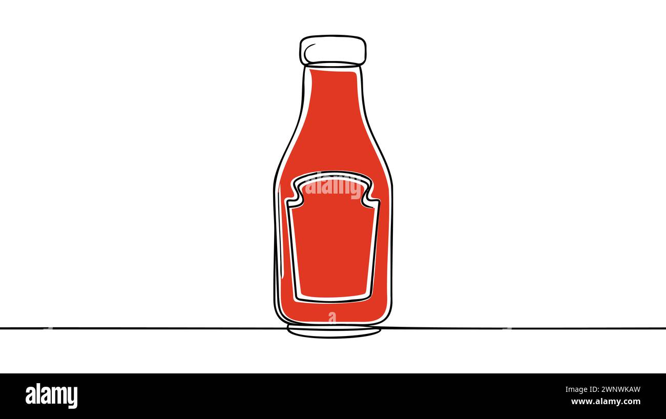 Tomato ketchup and mustard bottles vector one line continuous drawing ...