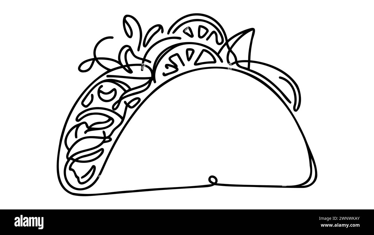 Continuous single drawn one line taco hand-drawn picture silhouette ...