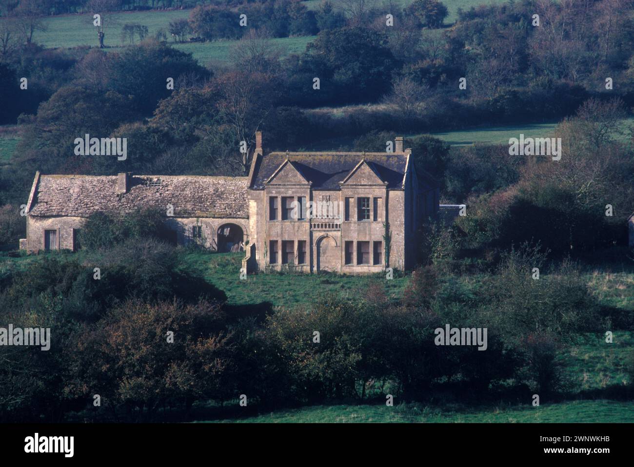 Spargrove Manor House, Batcombe, Somerset. 1988 1980s UK. The run down ...