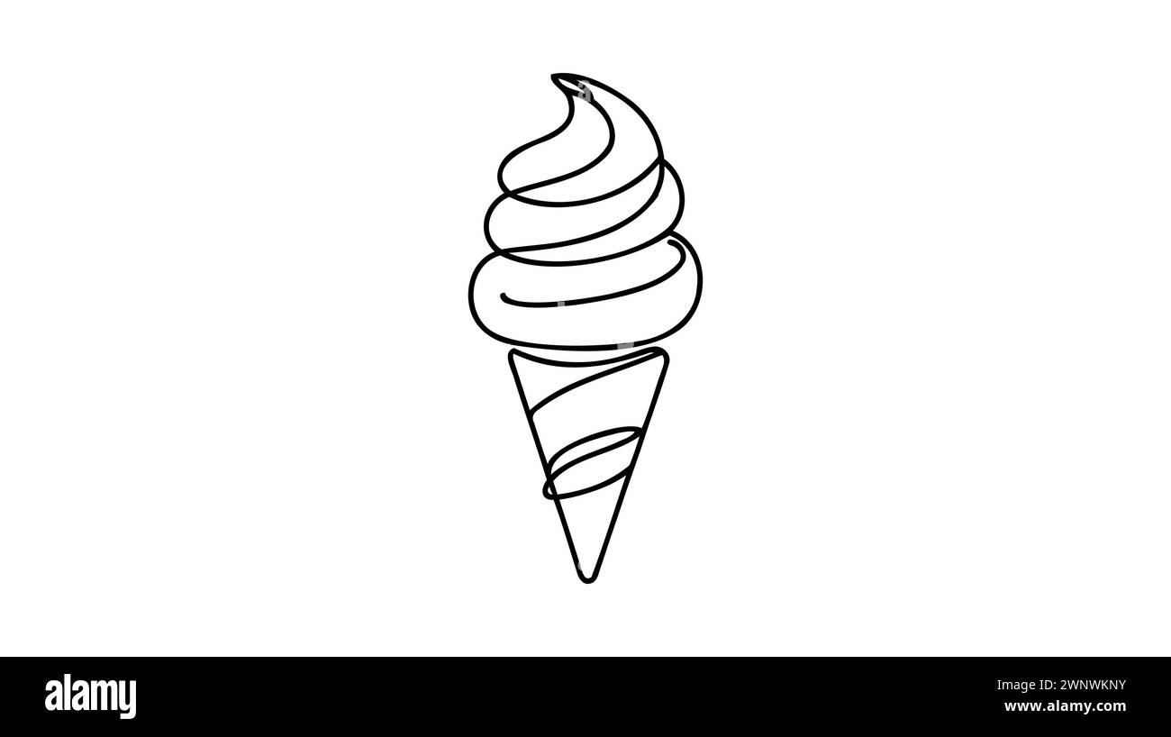 Continuous line drawing. Ice cream. Black isolated on white background ...