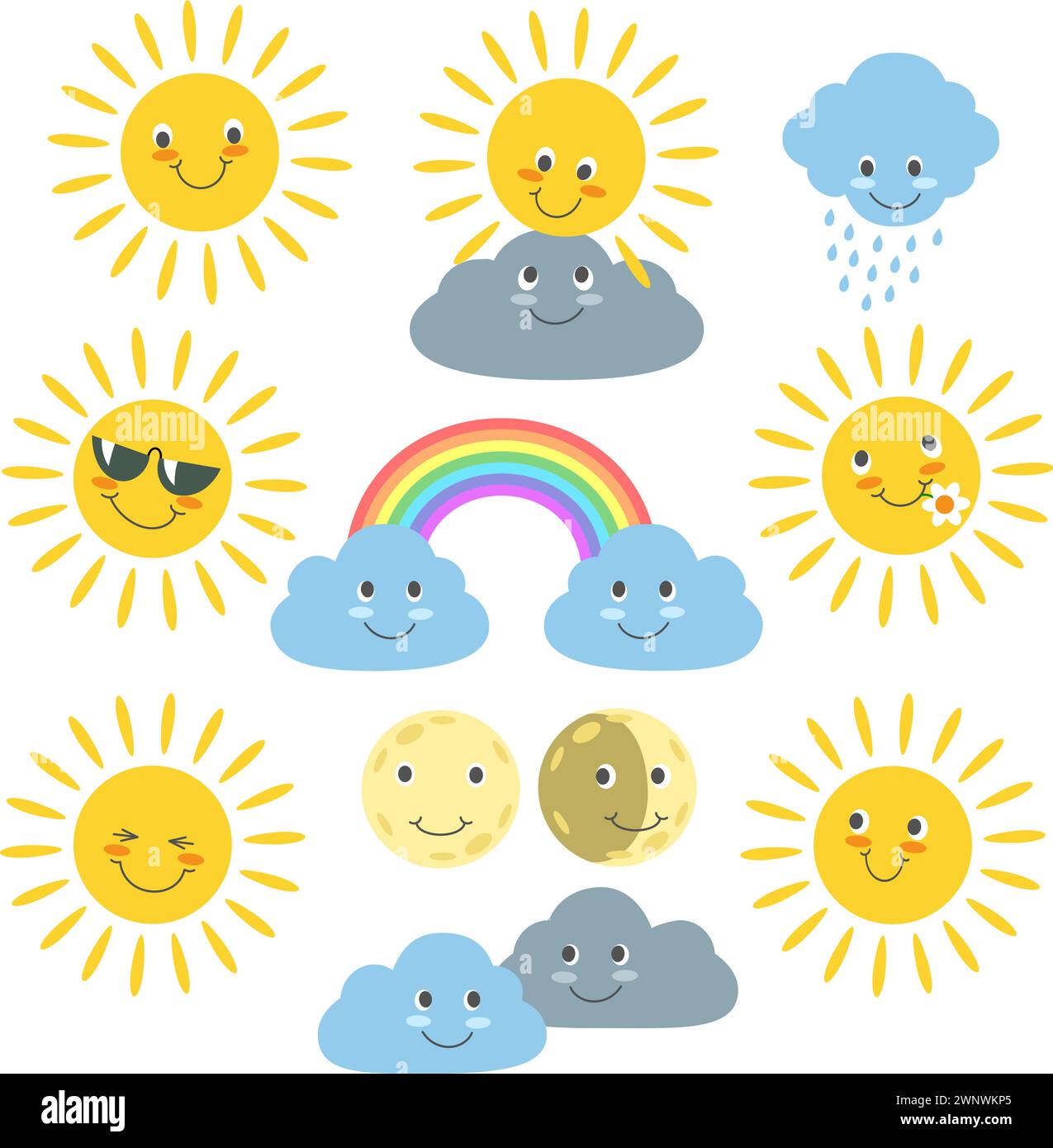 Cute kawaii sun moon Cut Out Stock Images & Pictures - Alamy