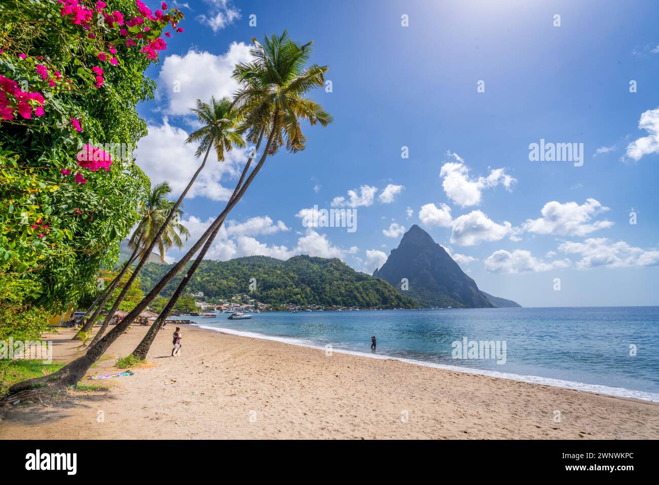 Stunning view of the Pitons and Beach (Petit Piton & Gros Piton ...